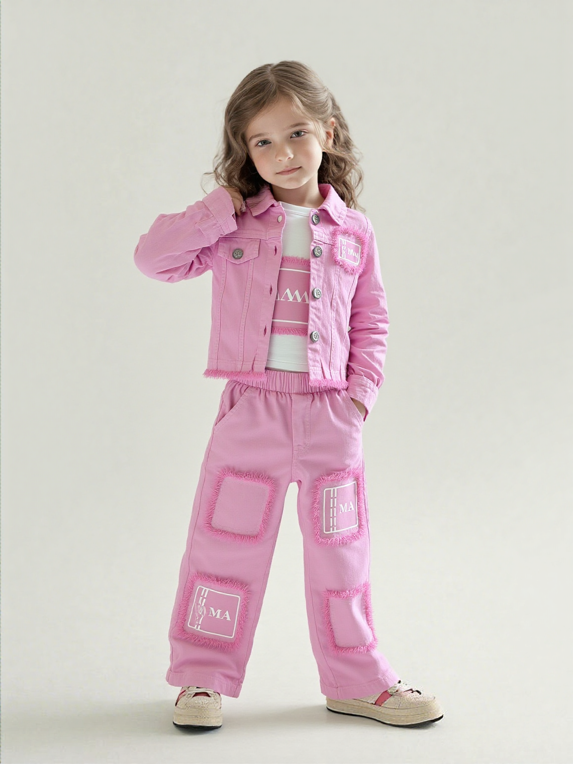 Girls Pink Denim Co-Ord Set [GCS-5057] (1-12Years) – Kriss n Kross